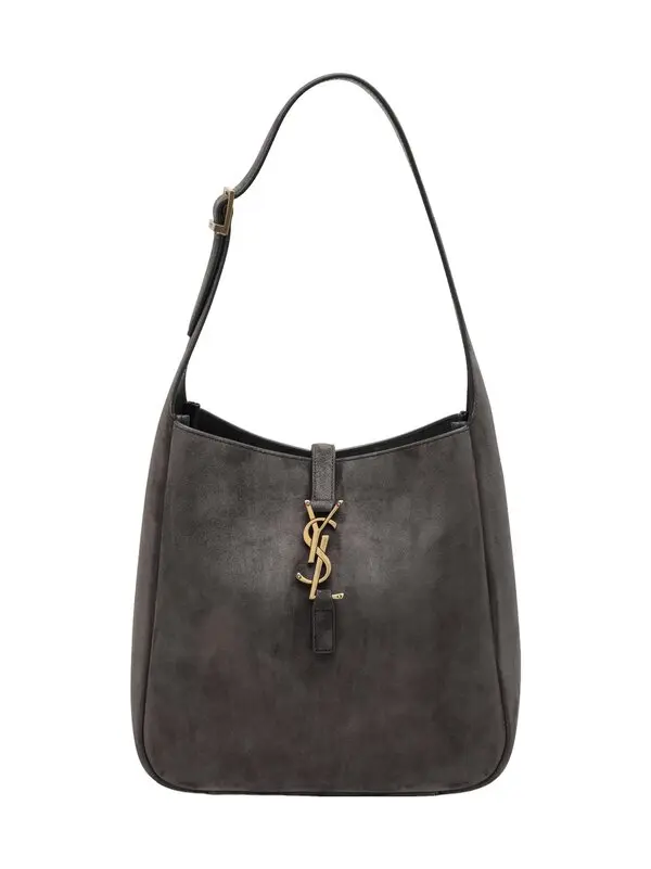 Saint Laurent Small Grey Suede Bag With Cassandre Logo - Brown