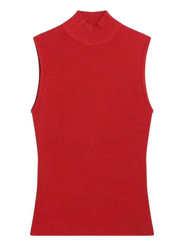 Loewe Sleeveless Ribbed High Neck Top - Red