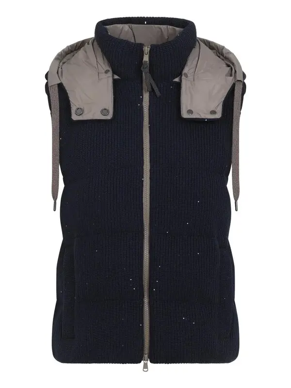 Brunello Cucinelli Abisso Cotton Gilet With Sequins - Blue