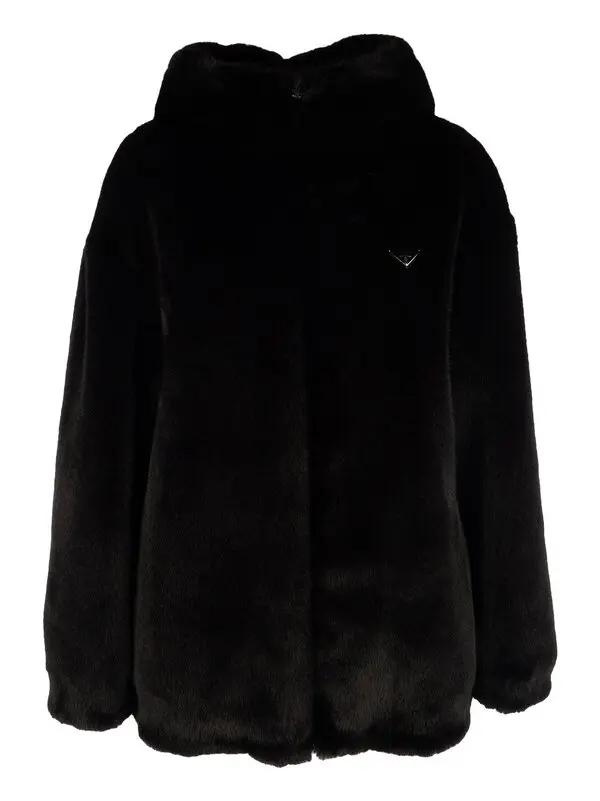 Prada Hooded Faux Fur Coat - Multicolor