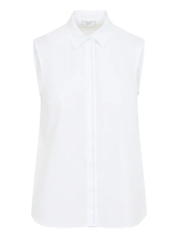 Peserico Sleeveless Cotton Poplin Top With Silver Trim - White