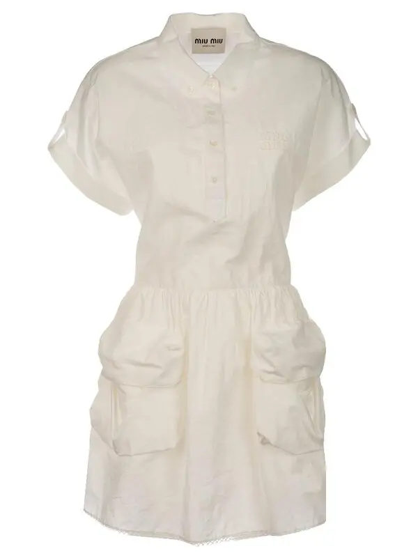 Miu Miu Short Sleeve Button-up Dress With Pockets - Multicolor