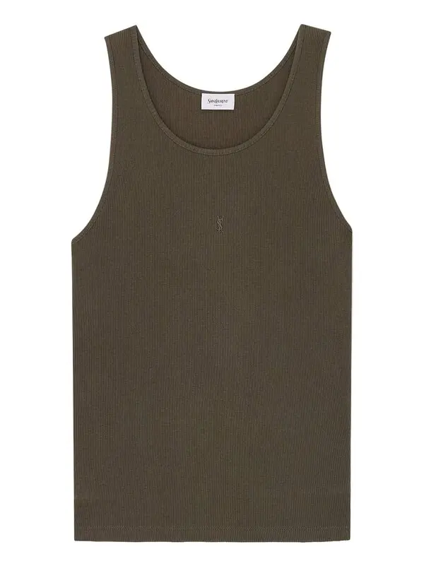 Saint Laurent Ribbed Cotton Tank Top With Cassandre Embroidery - Multicolor