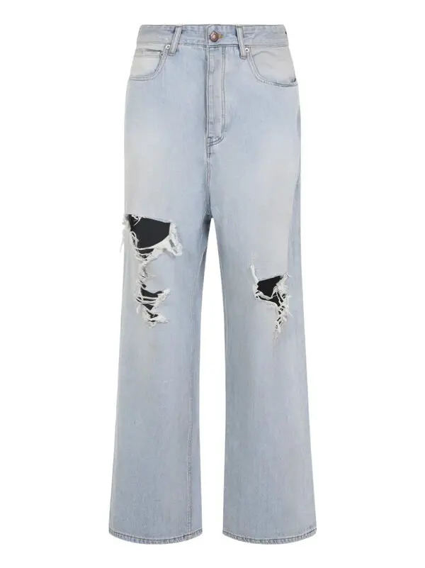 Balenciaga Baggy Distressed Cotton Jeans - Blue