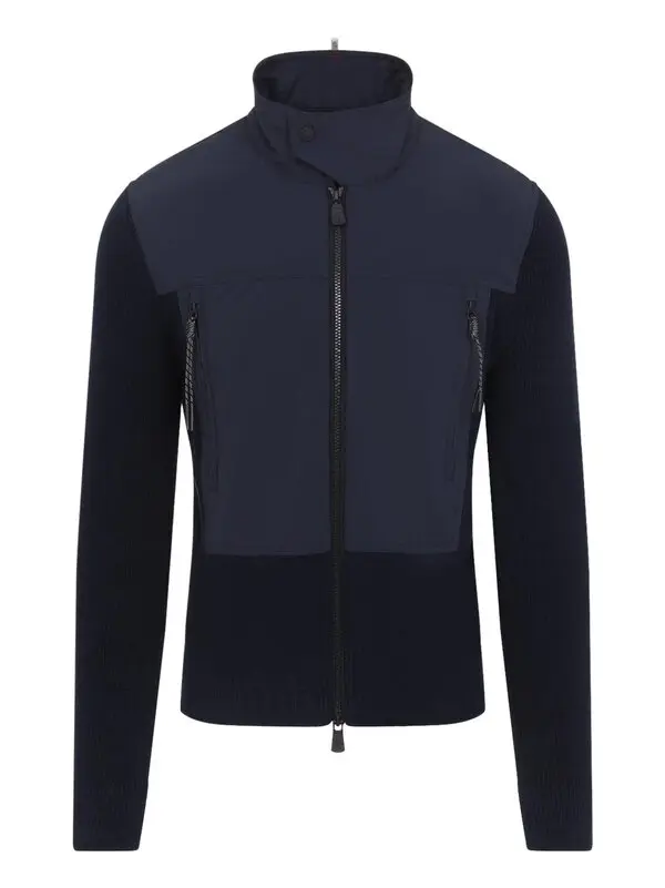 Moncler Cotton Cardigan With Tech Fabric Inserts - Blue