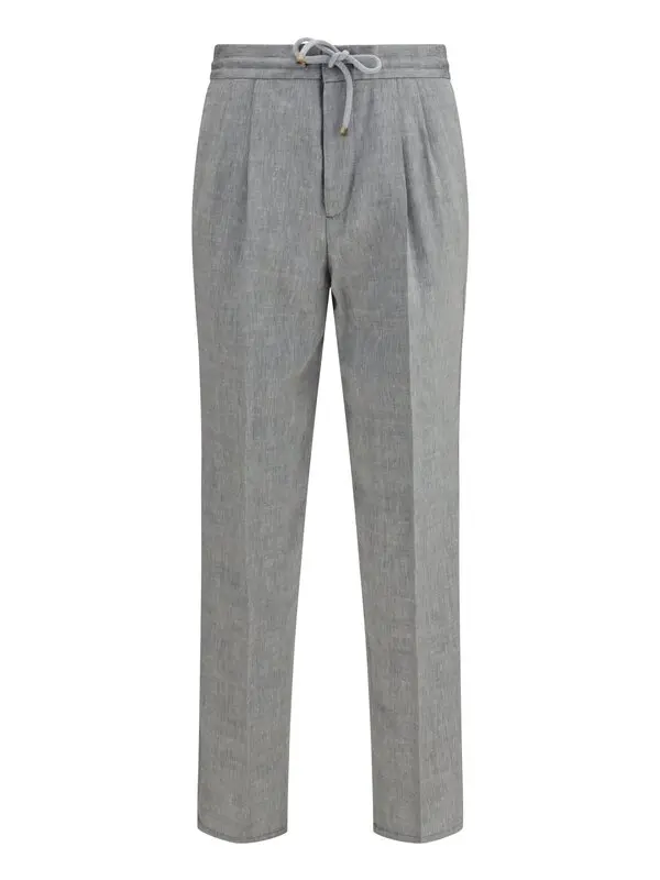 Brunello Cucinelli Herringbone Linen And Wool Pants - Gray