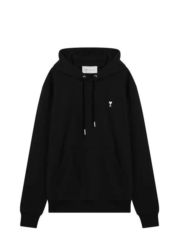 AMI Paris De Coeur Embroidered Cotton Hoodie - Black