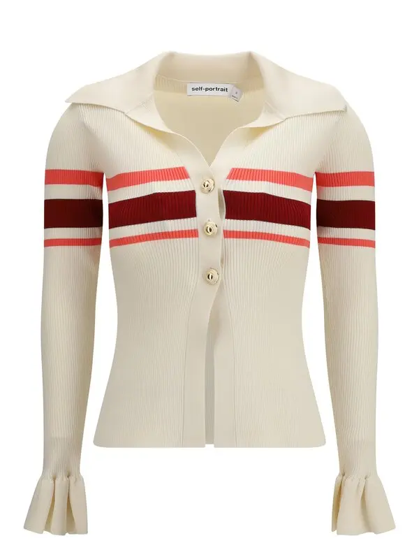 SELF-PORTRAIT Striped Viscose Knit Button Top With Gold Detailing - Multicolor