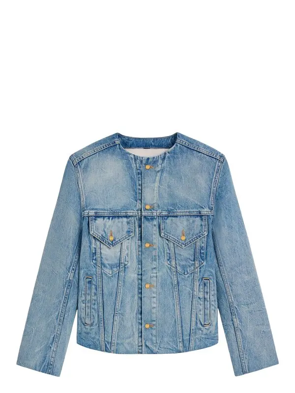 Celine Denim Jacket With Triomphe Button Closure - Multicolor