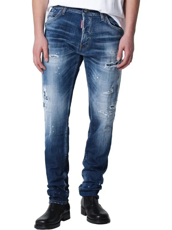 Dsquared2 Slim Washed Jeans With Distressed Details - Blue