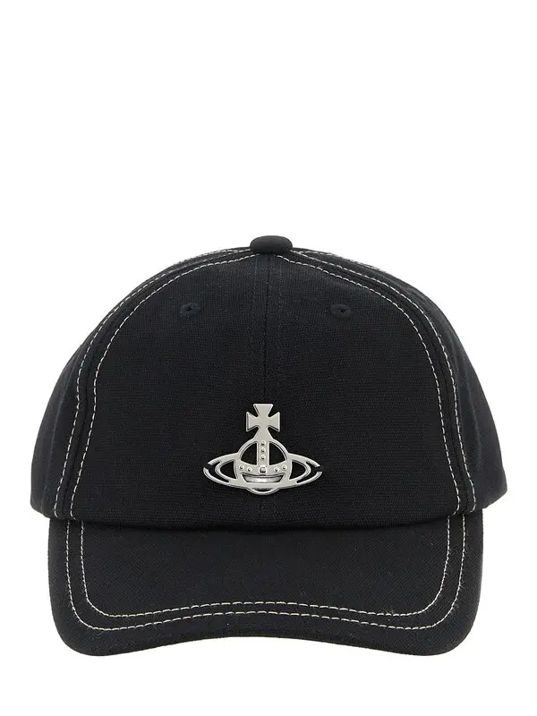 VIVIENNE WESTWOOD Cotton Canvas Cap With Orb Logo - Black