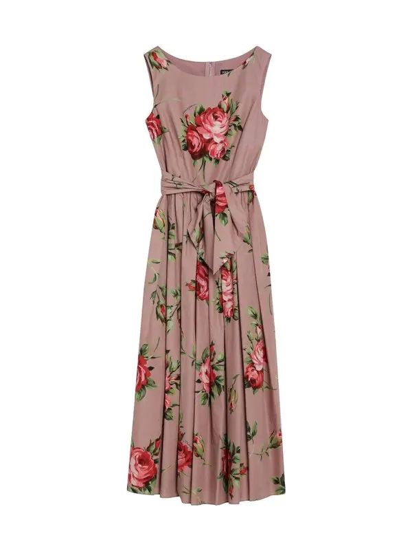 Dolce & Gabbana Sleeveless Midi Dress With Floral Print - Pink
