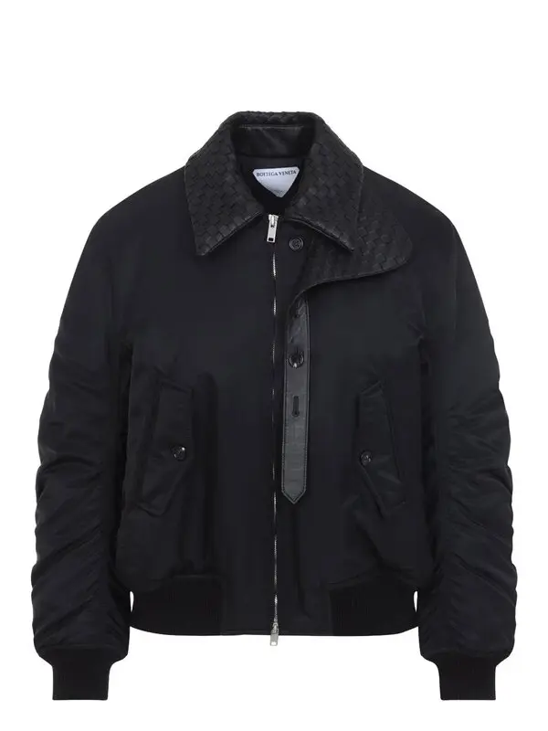 Bottega Veneta Intrecciato Nylon Bomber Jacket - Black