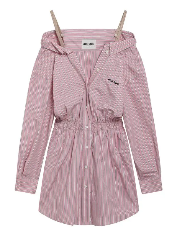 Miu Miu Striped Shirtdress With Elastic Straps - Pink