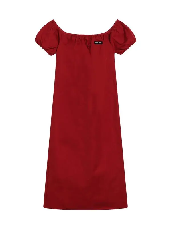 Miu Miu Off-the-shoulder Midi Dress With Logo Detail - Red