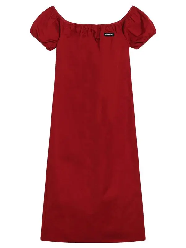 Miu Miu Off-the-shoulder Midi Dress With Logo Detail - Red