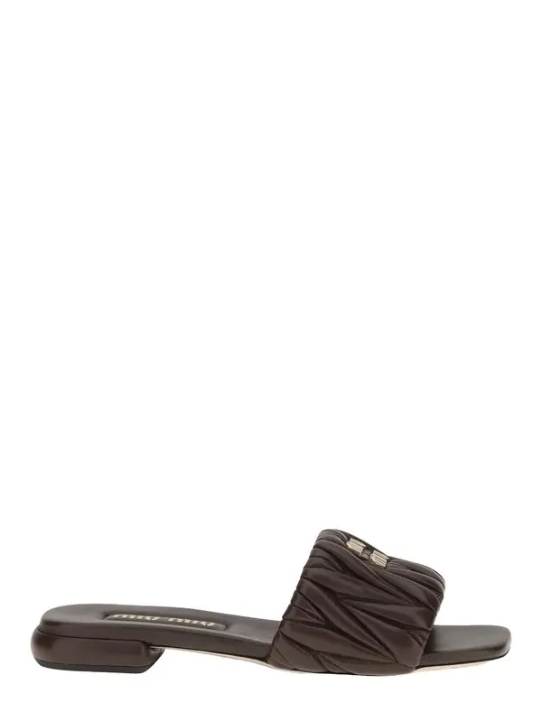 Miu Miu Leather Sole Flip Flop Sandals - Brown
