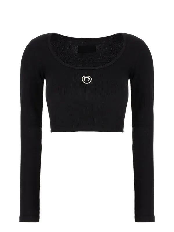 MARINE SERRE Cropped Ribbed Top With Emblem - Multicolor
