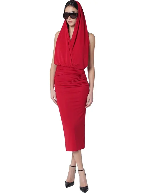 Andamane Hooded Midi Dress - Red