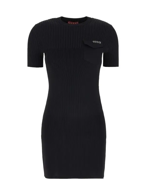 Gucci Ribbed Knit Dress With Pocket Detail - Multicolor