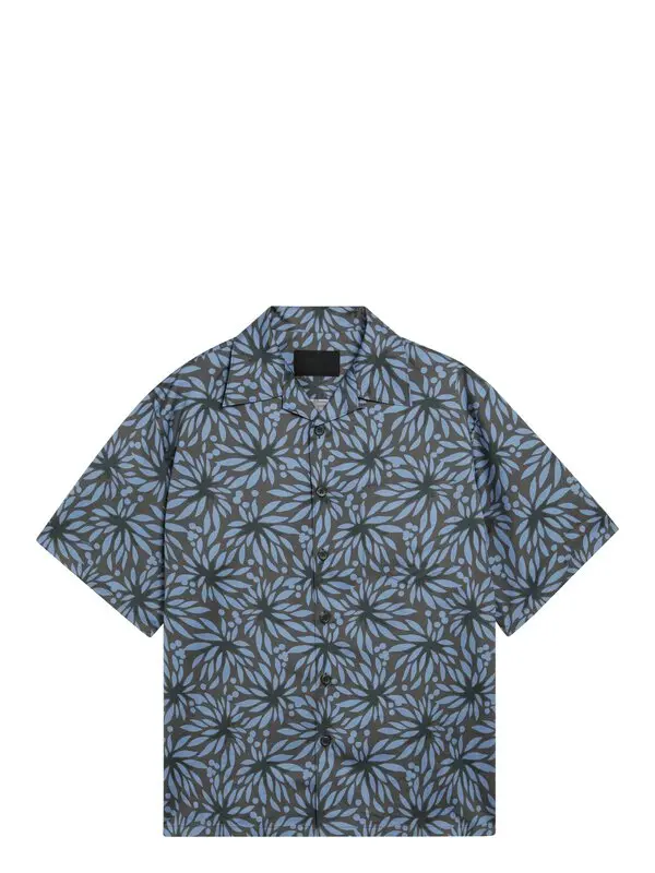 Prada Hematite/black Floral Print Bowling Shirt - Gray