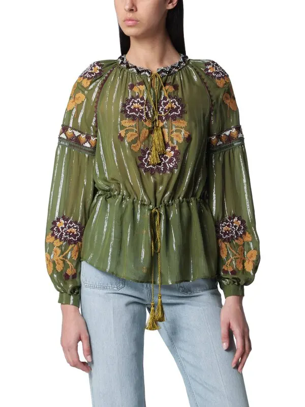 Valentino Garavani Embroidered Lurex Silk Shirt - Green