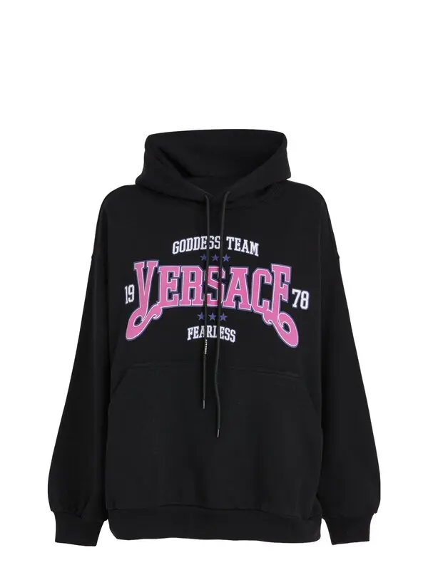 Versace Black Graphic Print Cotton Hoodie - Multicolor