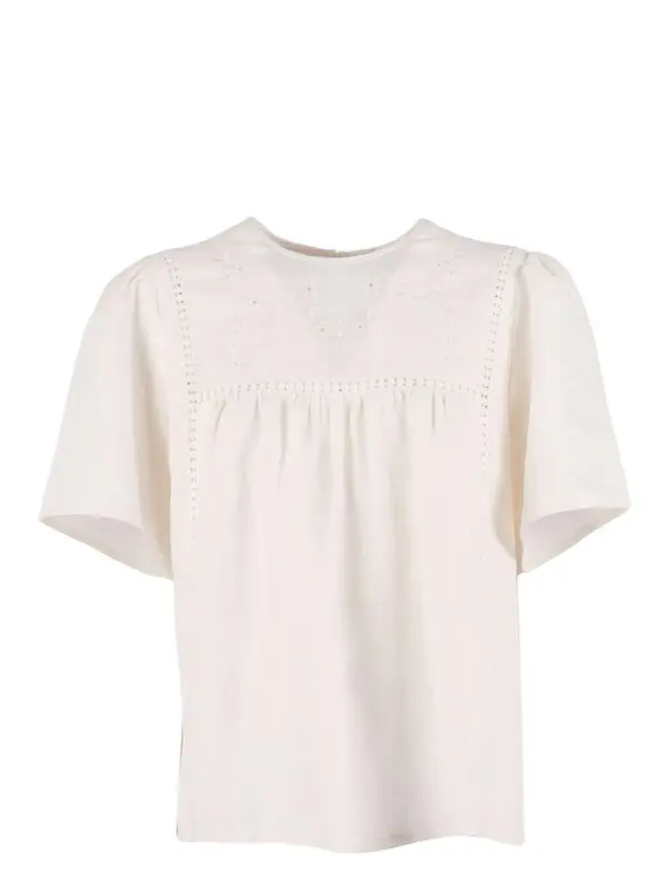Max Mara Embroidered Puff Sleeve Top - Cream