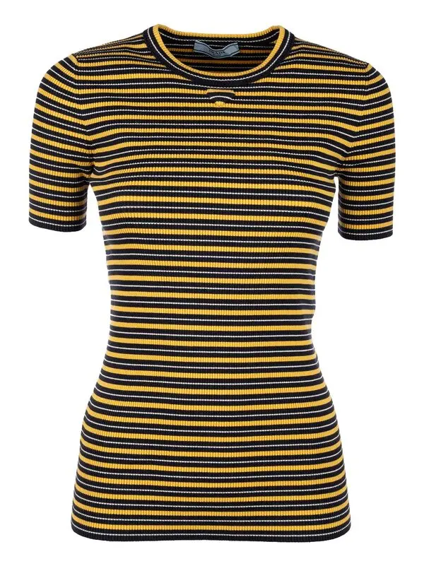 Prada Striped Ribbed Knit T-shirt - Multicolor