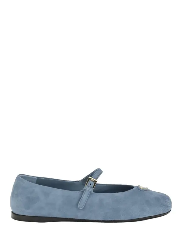 Prada Suede Leather Ballerinas With Buckle Detail - Blue