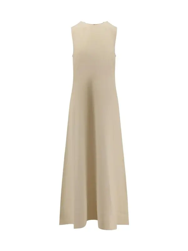 TOTEME Crew-neck Sleeveless Flared Hem Viscose Long Dress - Cream