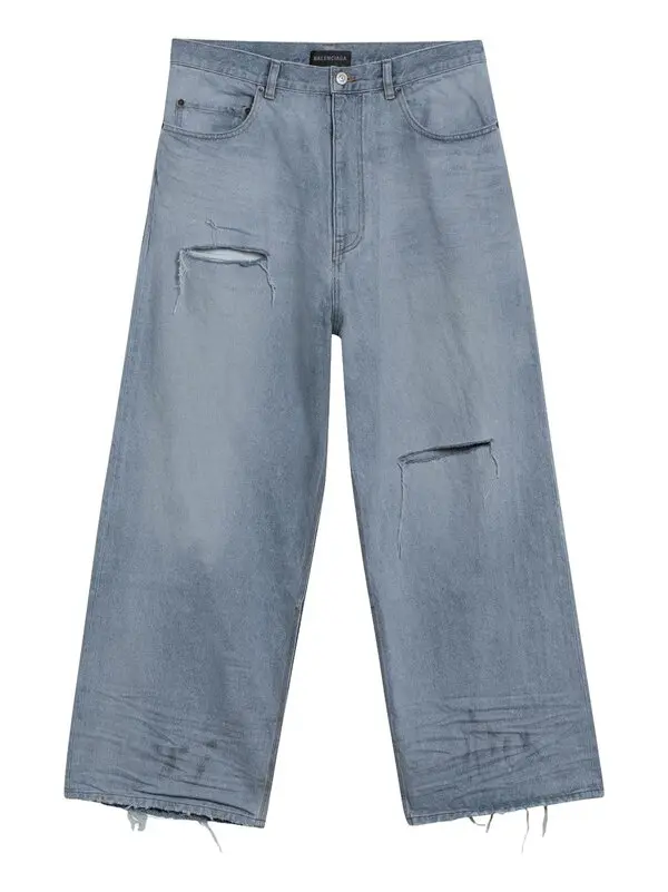 Balenciaga Light Baggy Jeans With Rips - Blue