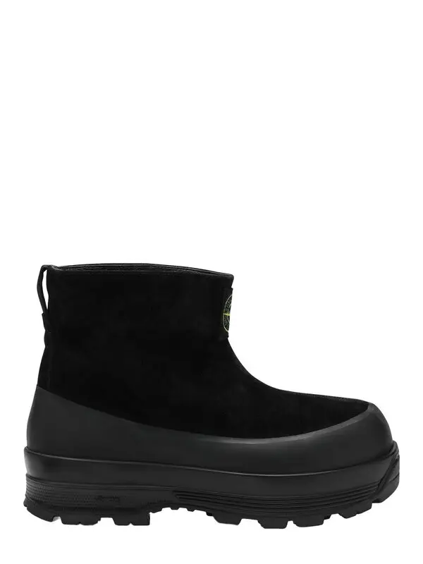 Stone Island Suede Ankle Boot With Logo Patch - Black
