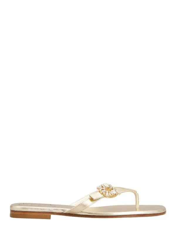 ROGER VIVIER Embellished Metallic Nappa Leather Thong Sandals - Silver