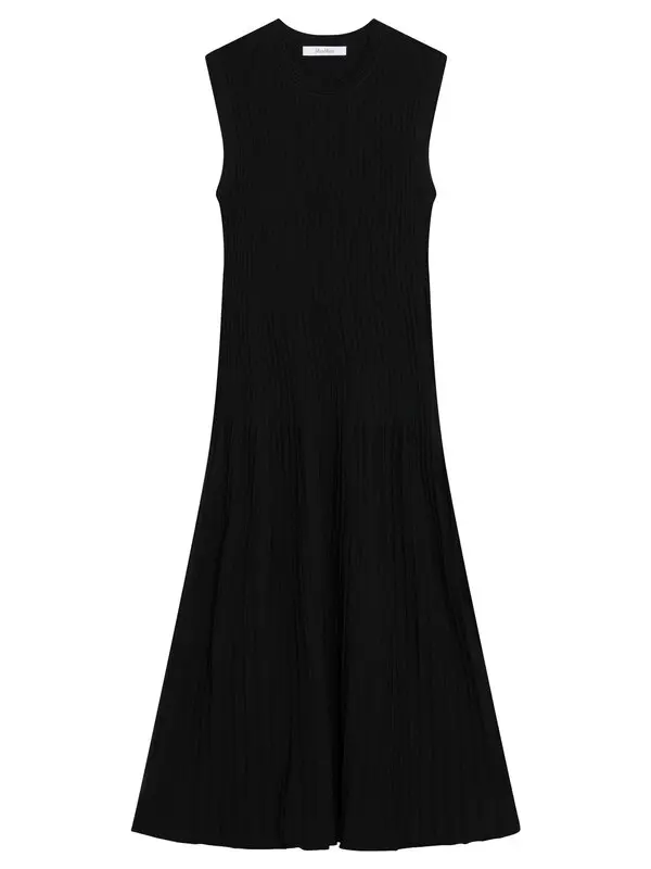 Max Mara Ribbed Viscose Crêpe Midi Fit-and-flare Dress - Black