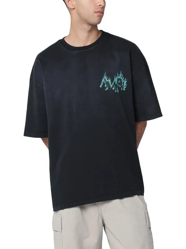 Amiri T-shirt With Flames Logo Print - Black