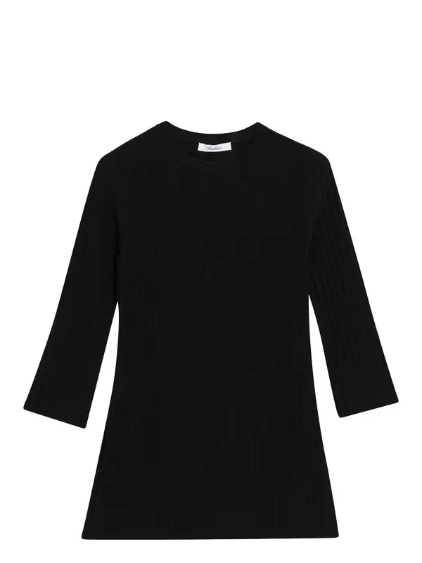 Max Mara Ribbed Crewneck Sweater In Crepe Viscose - Black