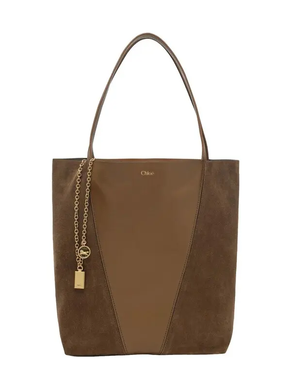 Chloé Spin Tote Bag In Leather And Suede - Brown
