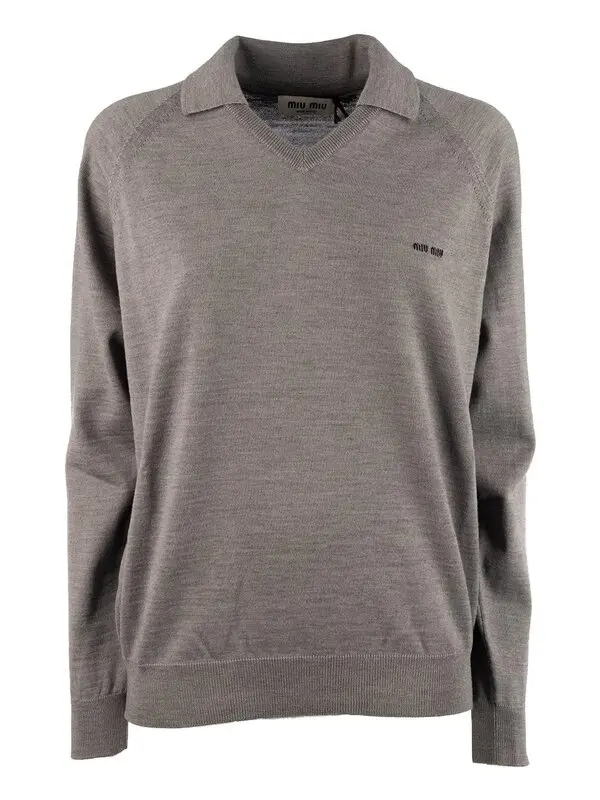 Miu Miu Long Sleeve Knitwear With Collared Neck - Multicolor