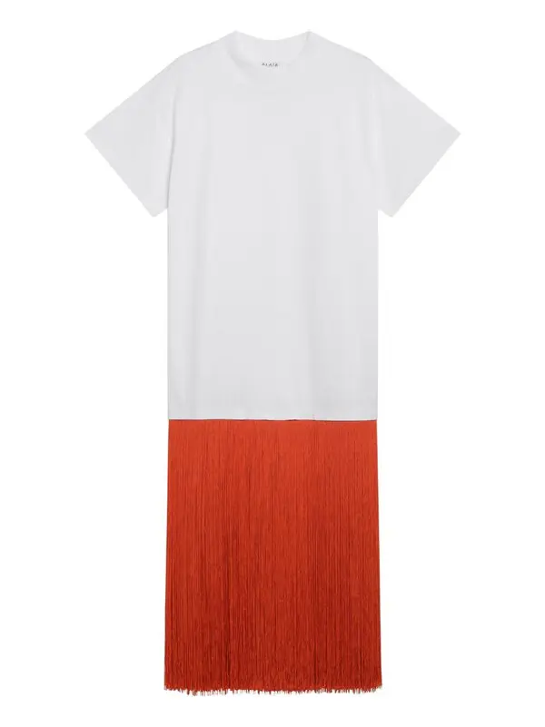 Alaïa Fringed Cotton Jersey T-shirt Dress - White