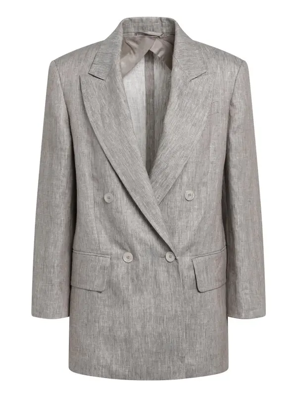 Max Mara Double-breasted Chevron Linen Blazer - Cream
