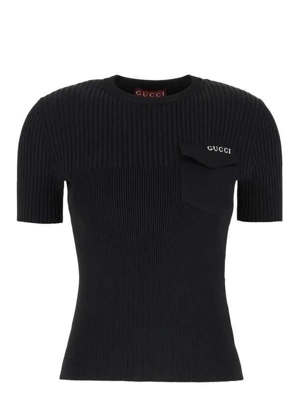 Gucci Ribbed Knit T-shirt With Pocket Detail - Multicolor