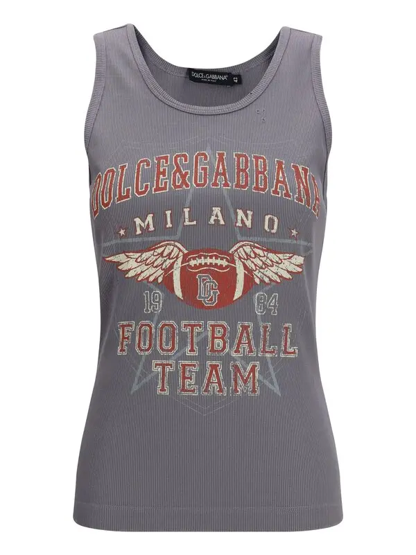 Dolce & Gabbana Ribbed Graphic Print Tank Top - Gray