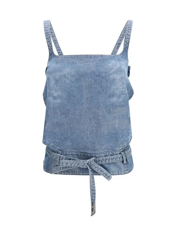 DIESEL® De-sayra Denim Top With Open Back And Buckled Straps - Blue