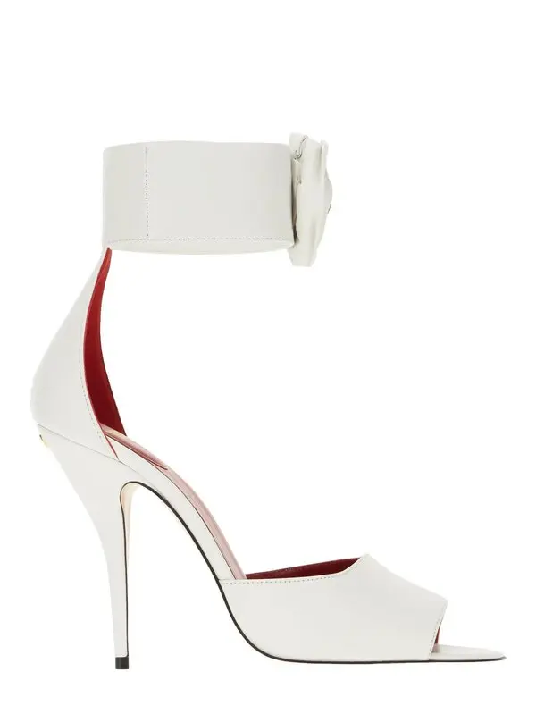 Valentino Garavani White Leather Ankle Strap Mules - Multicolor