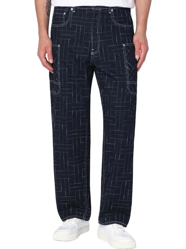 Kenzo Waves Cargo Jeans With All-over Weave Jacquard - Blue