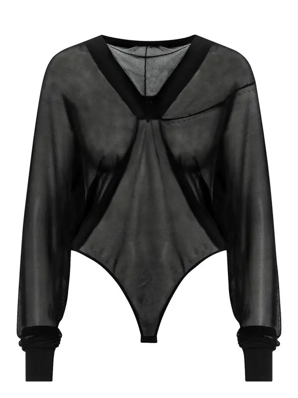 Alaïa Hooded Bodysuit In Fine Knit - Black
