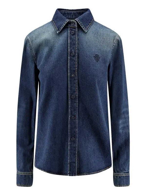 Gucci Embroidered Denim Shirt - Blue