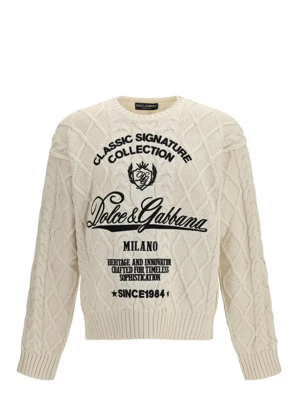 Dolce & Gabbana Cable-knit Pullover With Logo Detailing - Cream