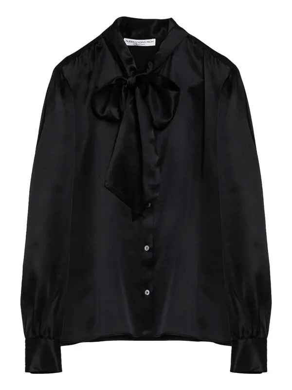 Alessandra Rich Silk Bow Shirt - Black